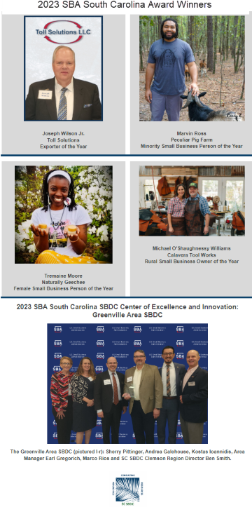 Four South Carolina SBDC clients win state SBA Awards - Who's On The Move