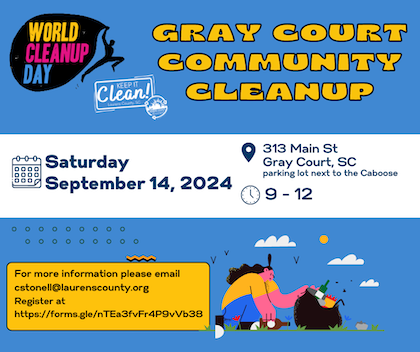 Gray Court Community Cleanup Set for September 14th in Honor of World ...