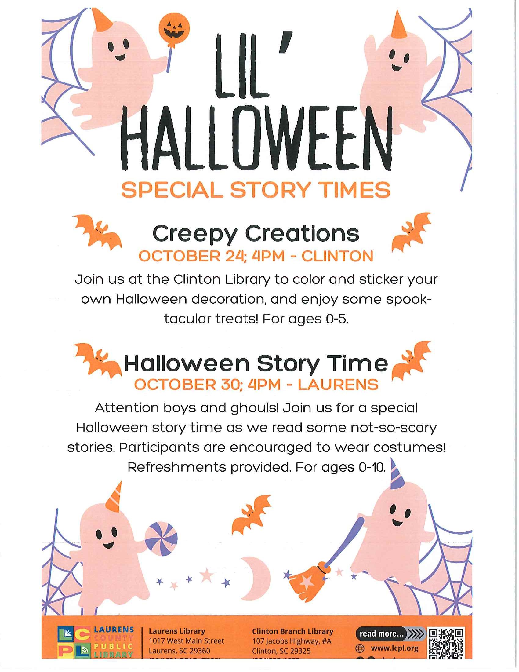 Lil’ Halloween Storytimes Coming to Laurens Libraries - Who's On The Move