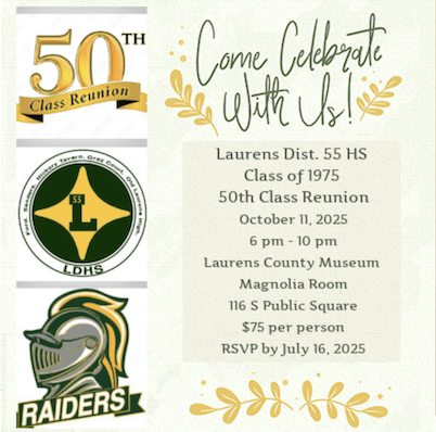Laurens District 55 High School Class of 1975 Plans 50th Reunion ...
