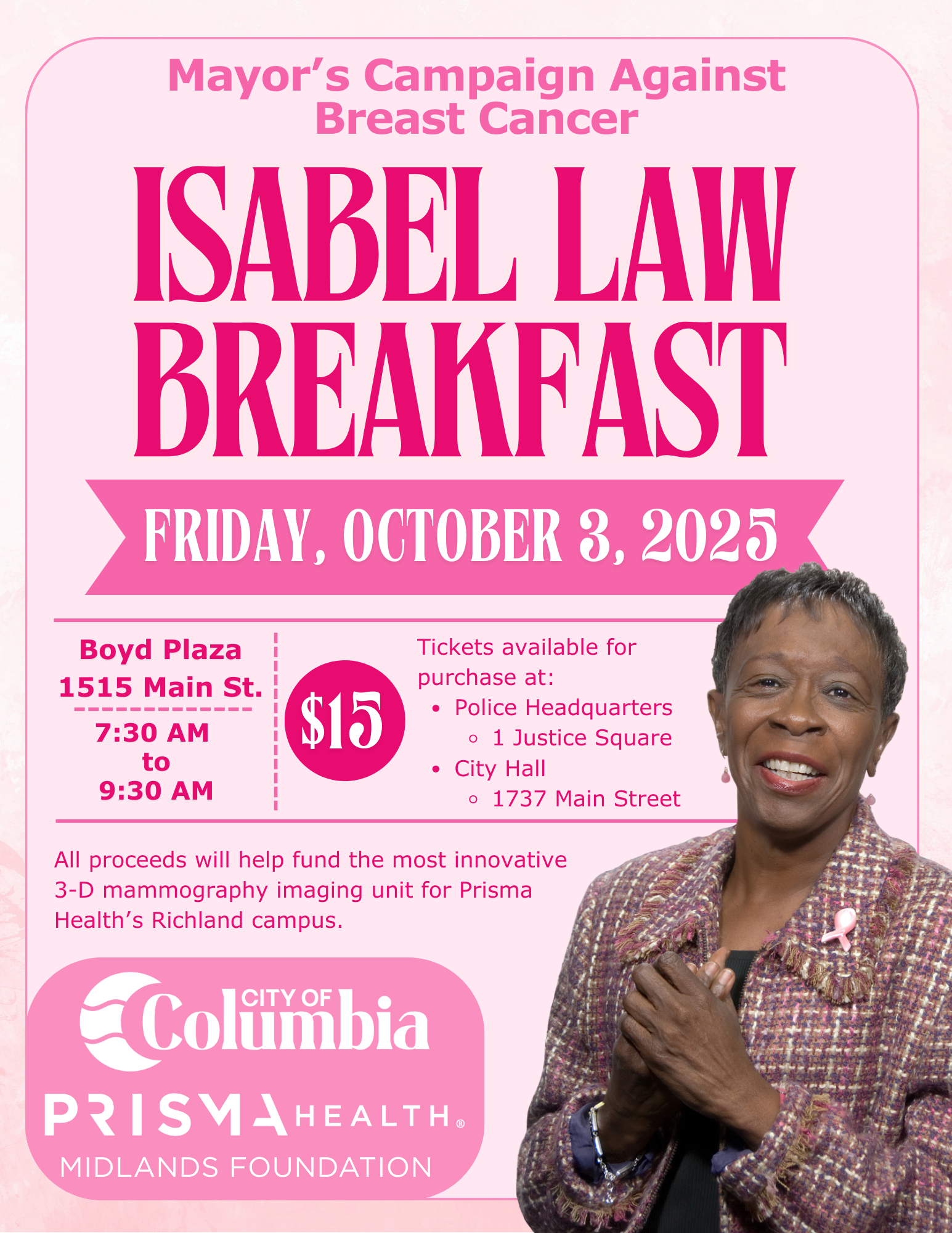 The city will host the annual Isabel Law Breakfast on Friday, October 3 ...